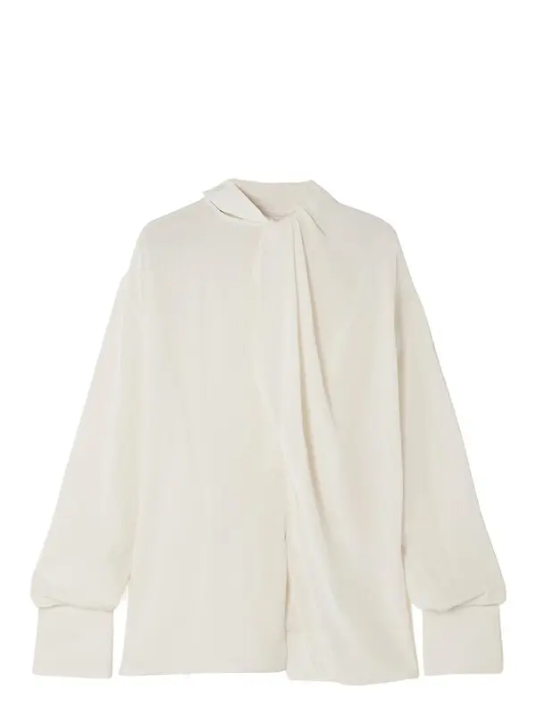 Victoria Beckham Asymmetric Draped Silk Blouse - Ivory