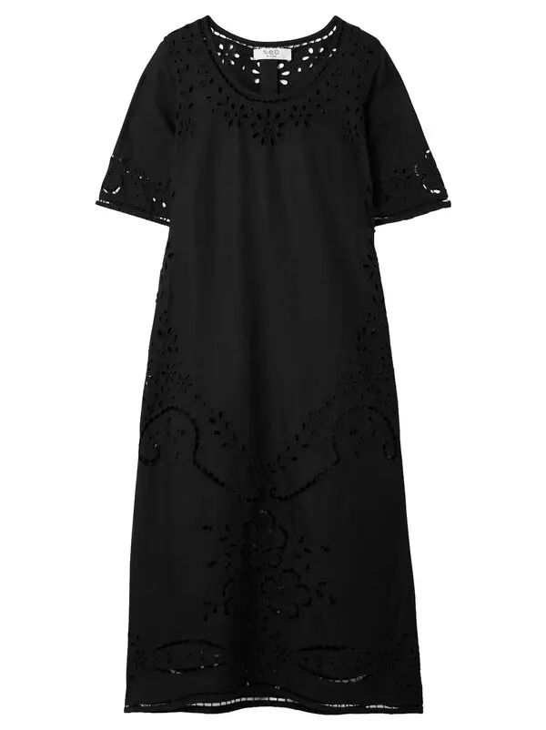 Sea Lula Broderie Anglaise Voile Midi Dress - Black