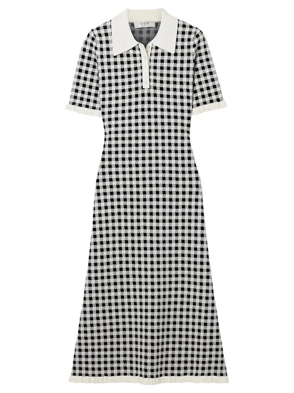 Sea Saige Ruffled Checked Jacquard-knit Midi Dress - Black