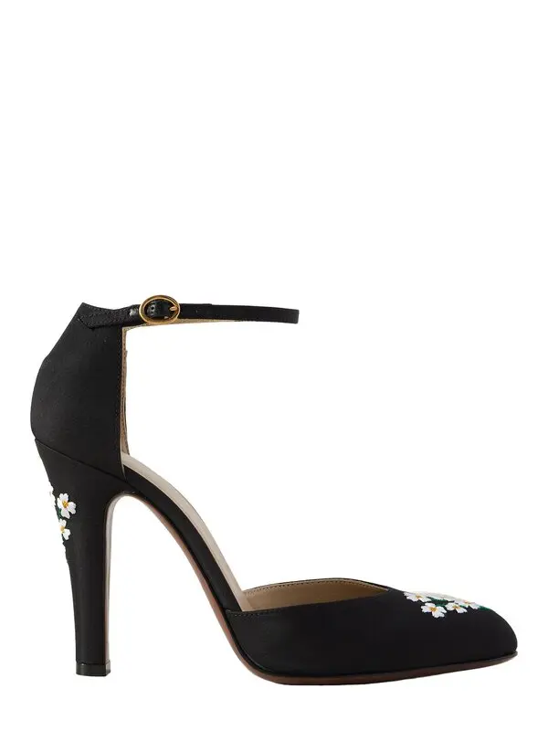 Valentino Garavani Dolly 105 Embroidered Shantung Pumps - Black