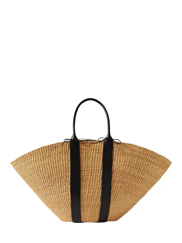 Muuñ Sophie Maxi Leather-trimmed Woven Straw Tote - Brown
