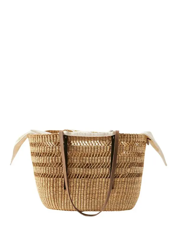 Muuñ Bicro M Leather-trimmed Woven Straw Tote - Brown