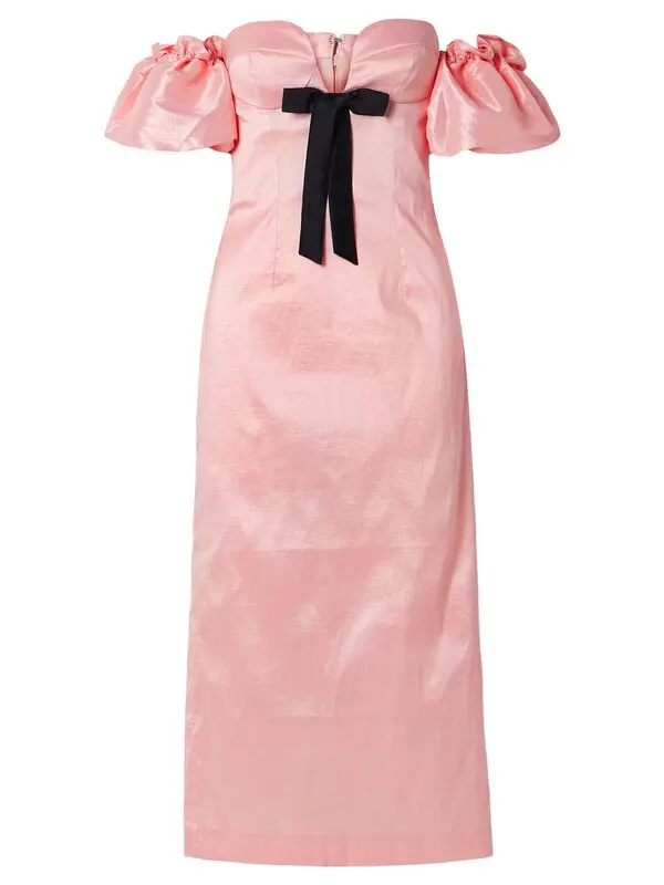 KIKA VARGAS Stella Off-the-shoulder Bow-detailed Taffeta Midi Dress - Pink