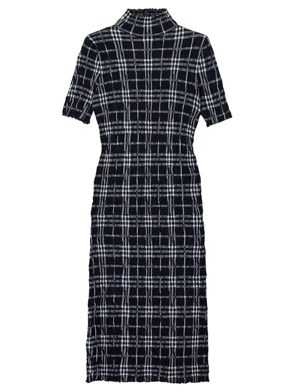 Burberry Checked Wool-blend Midi Dress - Black