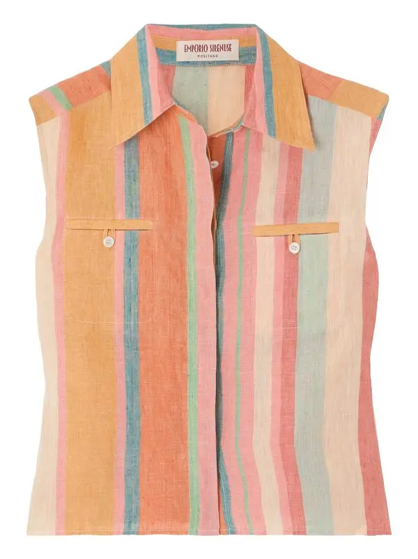 EMPORIO SIRENUSE Ylenia Striped Linen Shirt - Orange