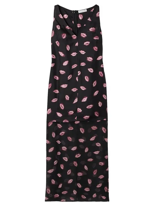 Altuzarra Katrin Printed Silk-twill And Chiffon Midi Dress - Black