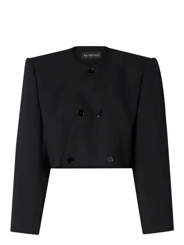 Balenciaga Spencer Cropped Asymmetric Double-breasted Wool Jacket - Black
