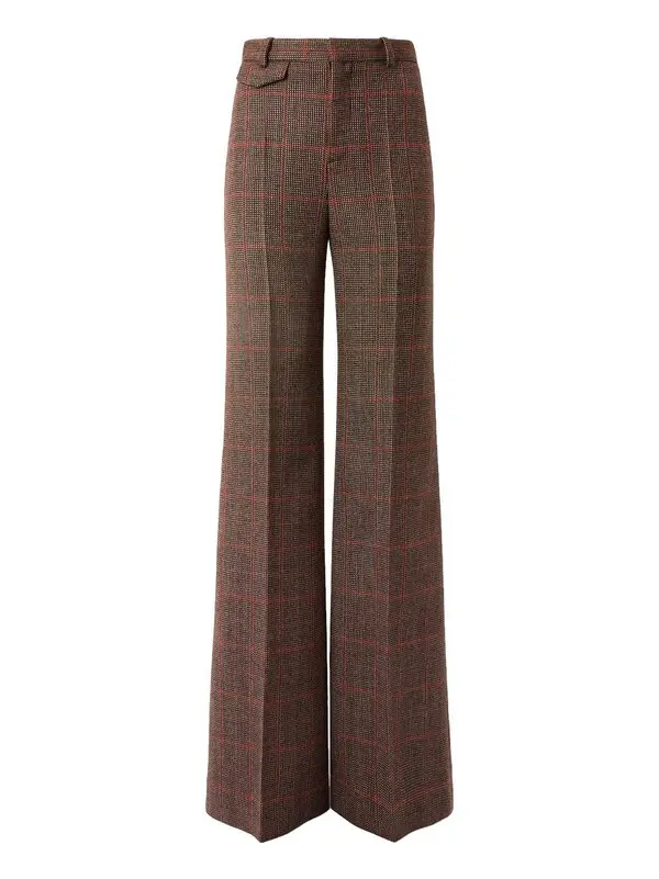 Chloé Checked Wool Flared Pants - Brown