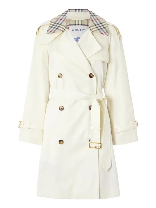 Burberry Double-breasted Checked Cotton-gabardine Trench Coat - White