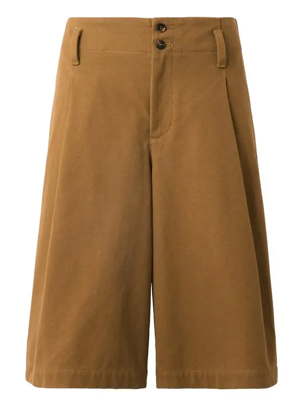 Chloé Pleated Cotton-canvas Shorts - Brown
