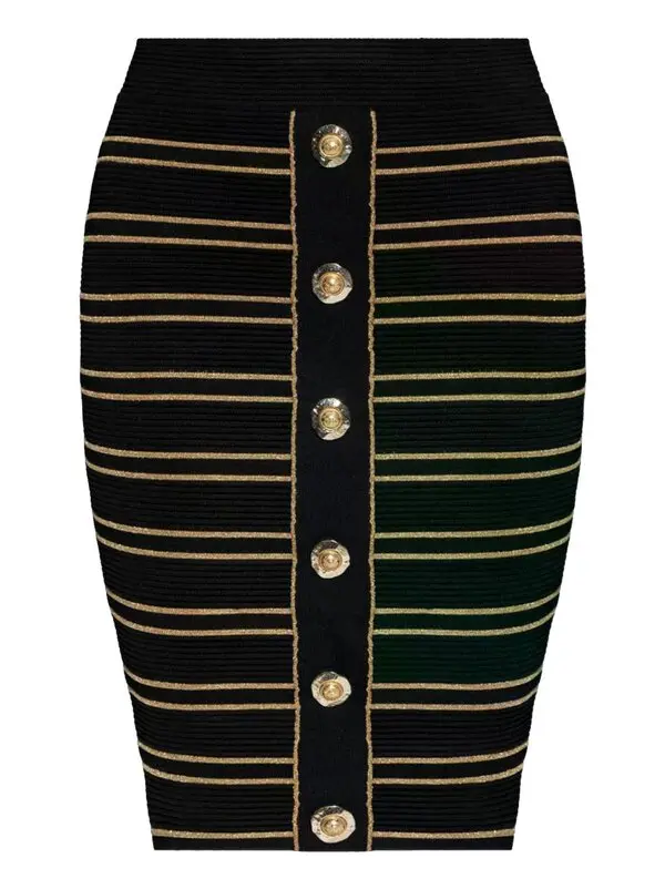 Balmain Striped Pencil Skirt - Black