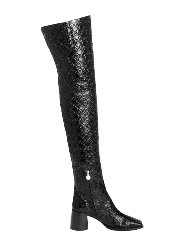MARINE SERRE 65mm Monogram-embossed Leather Boots - Black