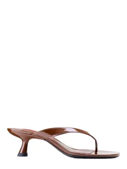 SIMONMILLER Patent Strap Thong Sandal With Tee Heel - Chocolate