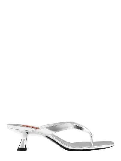 SIMONMILLER Patent Strap Thong Sandal With Tee Heel - Silver