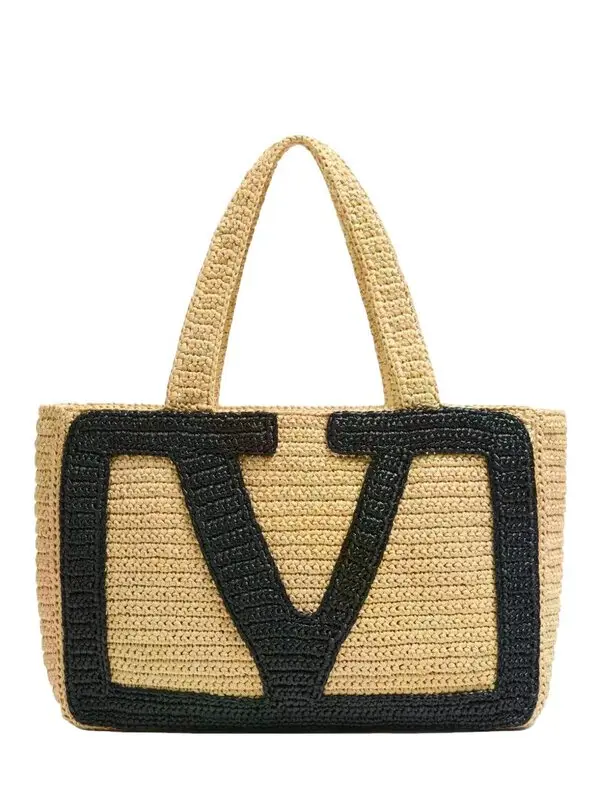 Valentino Garavani Large Viva Superstar Raffia Tote Bag - Neutrals