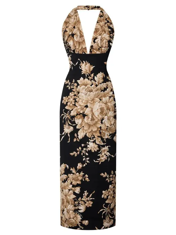 Dolce & Gabbana Silk Charmeuse Midi Halter Dress - Floral