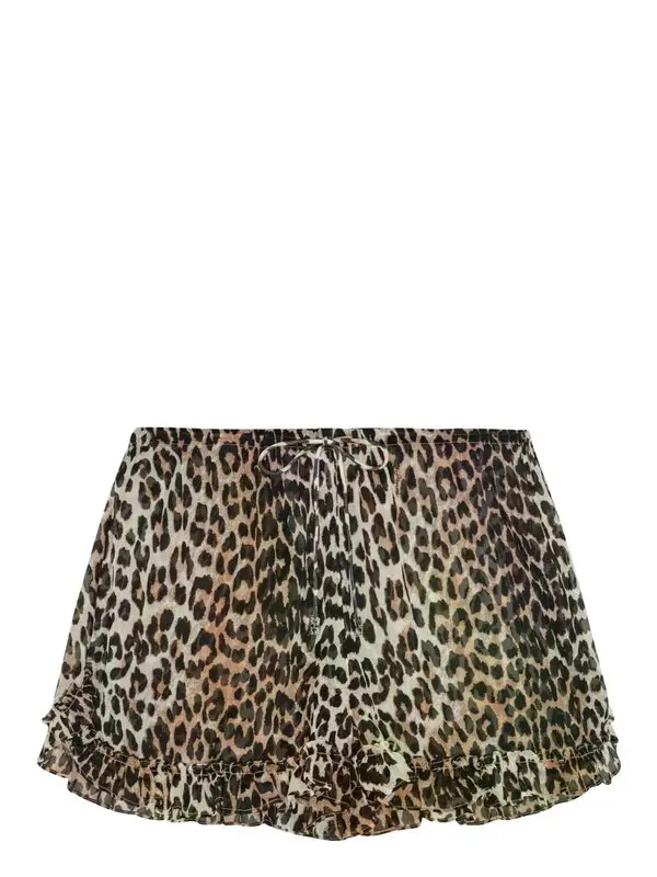 GANNI Leopard-print Ruffled Shorts - Neutrals