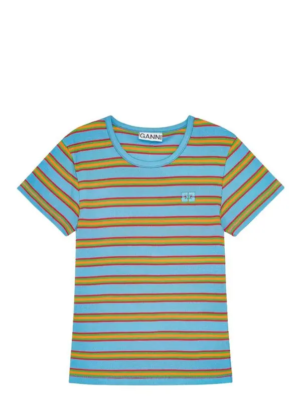 GANNI Striped Short-sleeve T-shirt - Blue