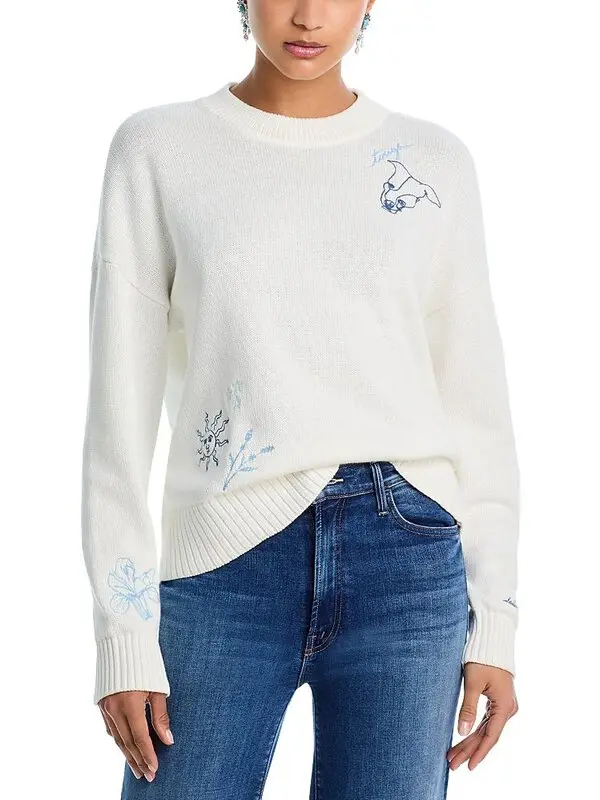 Aqua X Ava Phillippe Embroidered Crewneck Sweater - Ivory