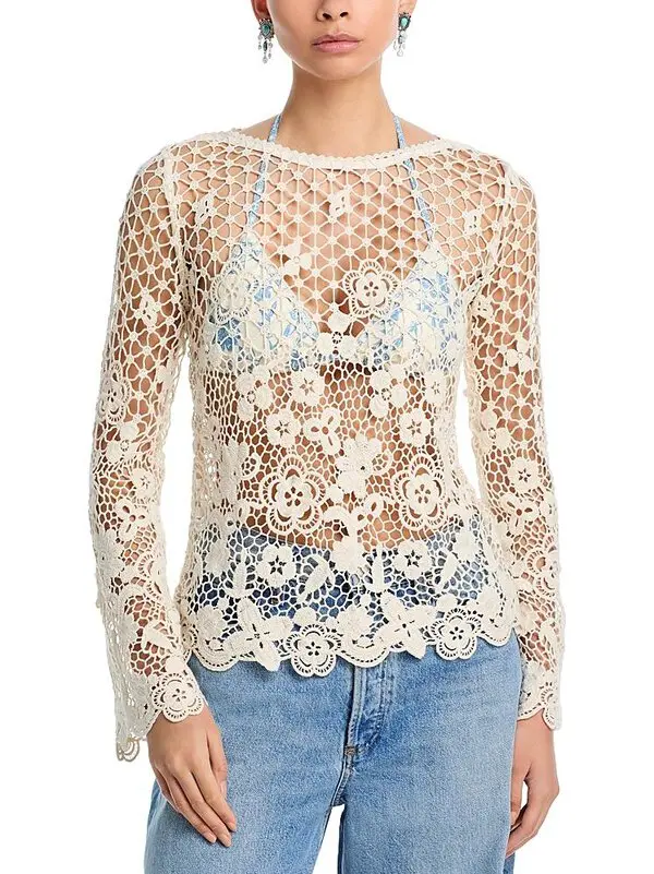 Aqua X Ava Phillippe Crochet Top - Natural