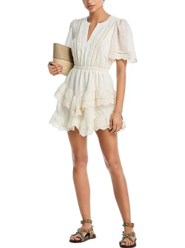 Aqua Lace Trim Pintuck Mini Dress - Ivory
