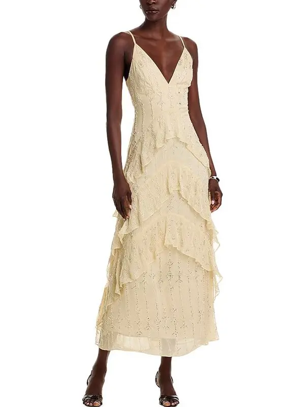 Aqua X Ava Phillippe Embellished V-neck Gown - Butter Yellow