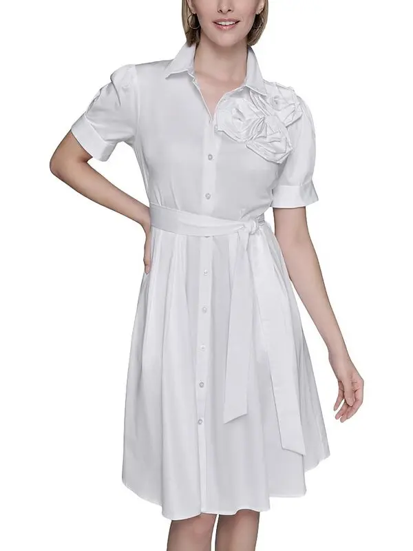Karl Lagerfeld Paris Flower Corsage Shirt Dress - White