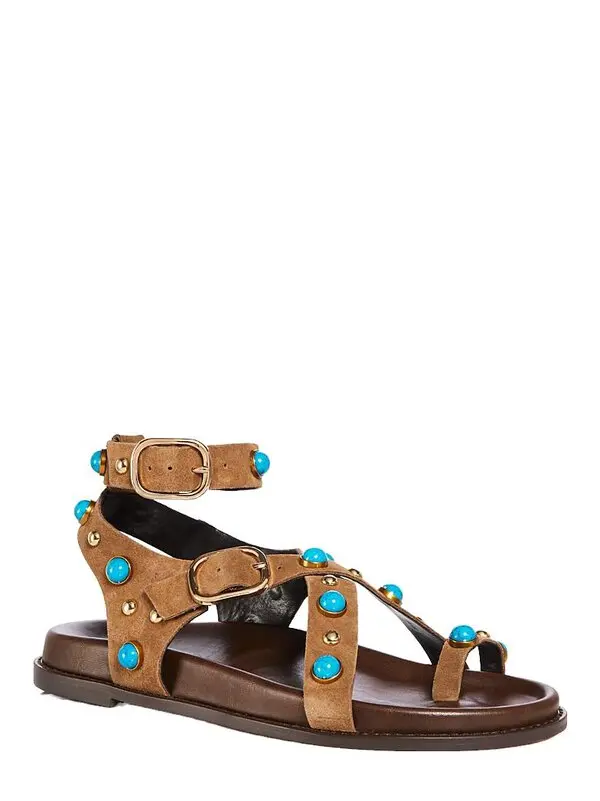 Aqua X Ava Phillippe Jazzy Embellished Sandals - Brown Suede