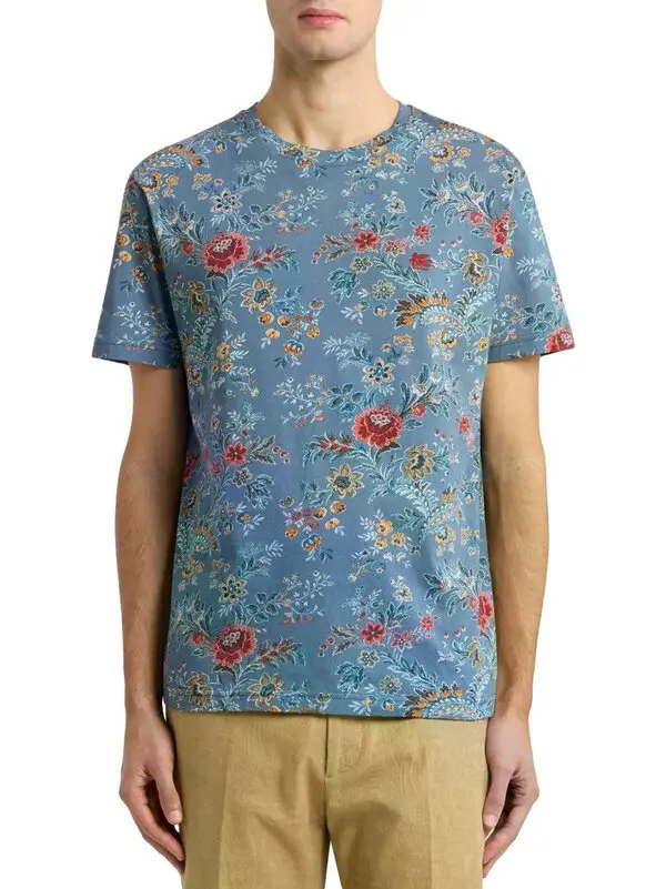 Etro Floral-print T-shirt - Blue