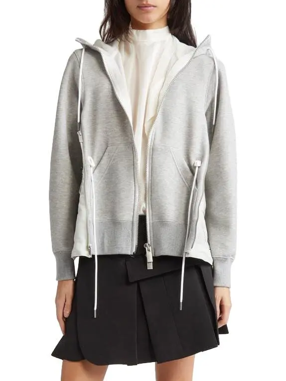 Sacai Sponge Sweat X Nylon Twill Hoodie - Light Gray/ Light Gray 381