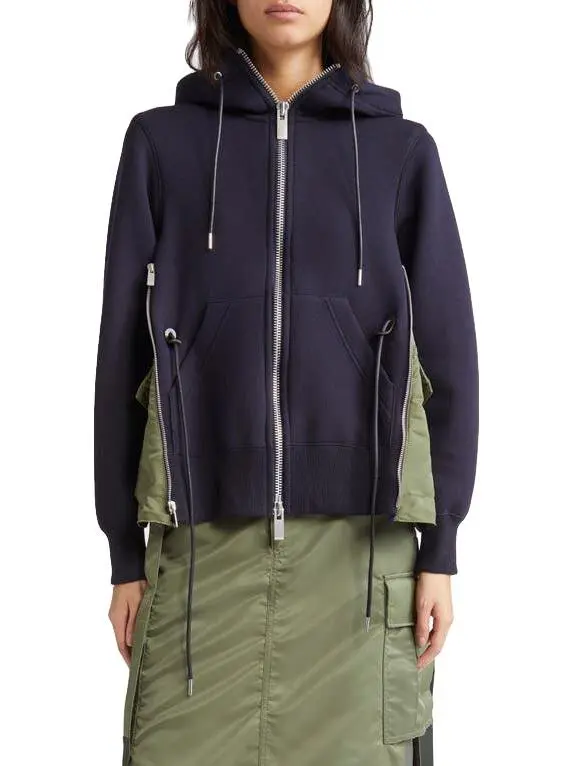Sacai Sponge Sweat X Nylon Twill Hoodie - Navy/ Khaki 212