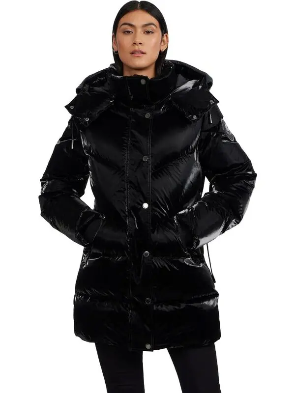 Pajar Estelle Chevron Quilted Puffer With Detachable Hood - Black