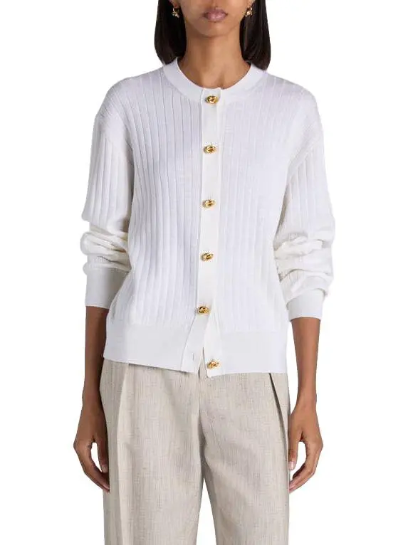 Bottega Veneta Wool Rib Cardigan - Chalk