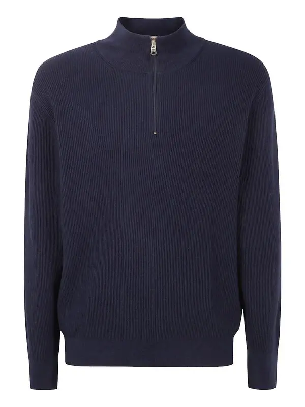 Paul Smith Quarter Zip Merino Blend Sweater - Blue