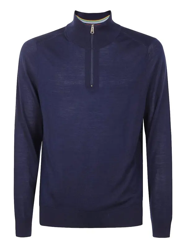 Paul Smith Quarter Zip Merino Wool Sweater - Blue