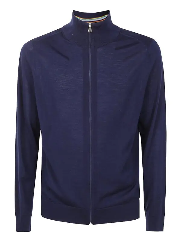 Paul Smith Merino Wool Zip-up Cardigan - Blue