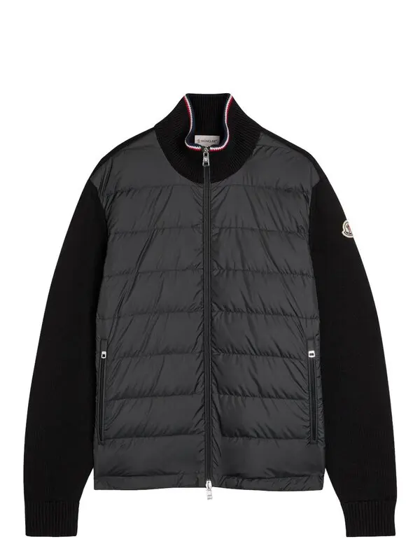 Moncler Quilted Shell And Knit Jacket - Black