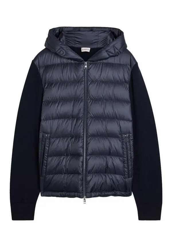Moncler Hooded Shell And Wool Jacket - Navy