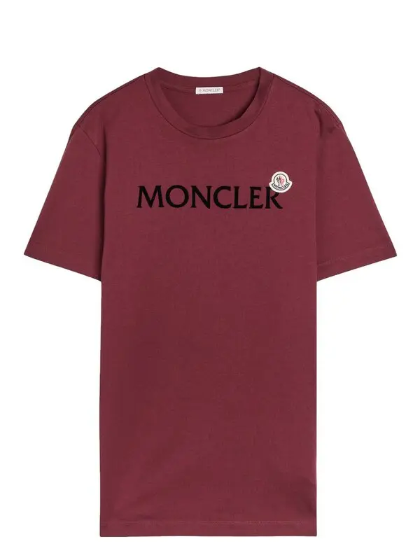 Moncler Logo Badge Cotton T-shirt - Burgundy