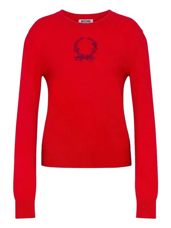 Moschino Laurel Crown Embellished Logo Sweater - Red