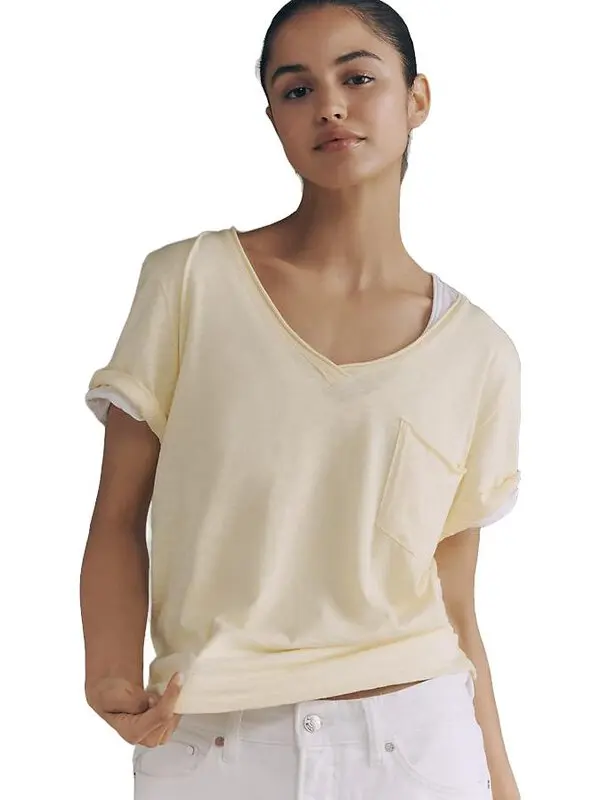 PILCRO Quinn V-neck T-shirt - Lemon Custard