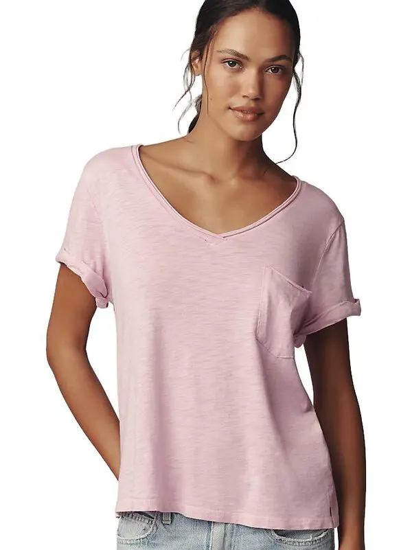 PILCRO The Quinn Short-sleeve V-neck T-shirt - Lilac Pink
