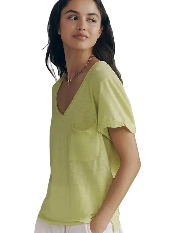 PILCRO Drapey V-neck T-shirt With Pocket - Lime