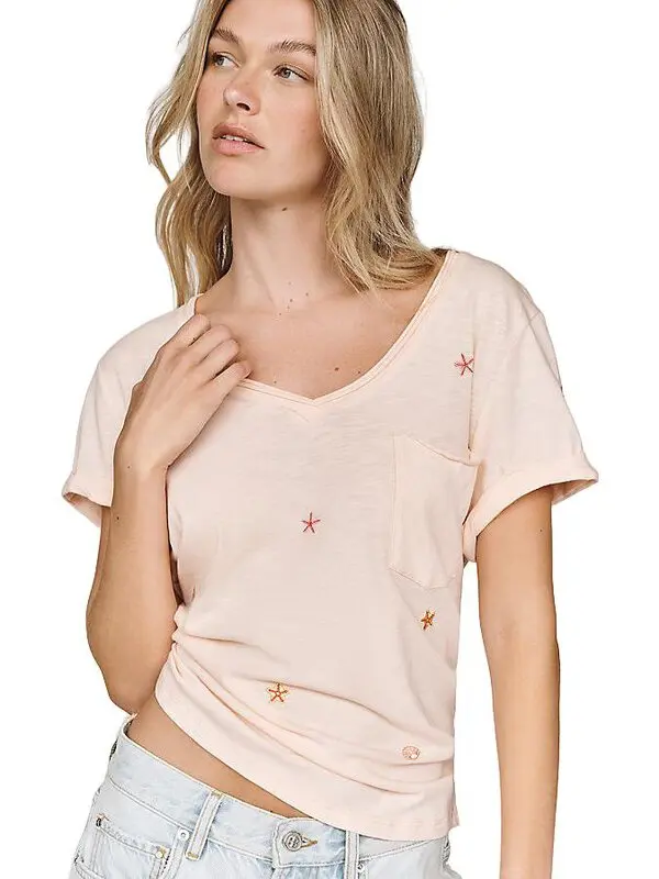 PILCRO Quinn Short-sleeve V-neck T-shirt - Peach
