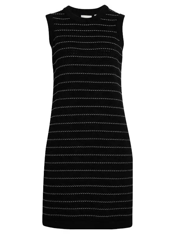 Varley Mindy Mixed Stitch Stripe Sleeveless Cotton Sweater Minidress - Black