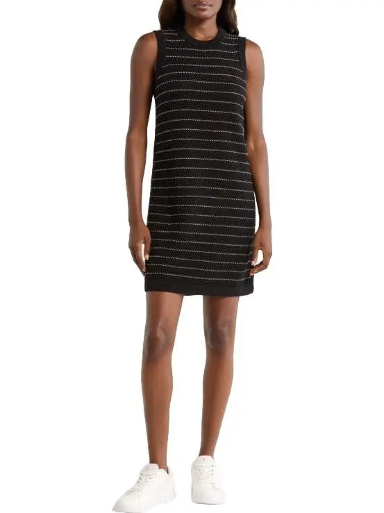 Varley Mindy Mixed Stitch Stripe Sleeveless Cotton Sweater Minidress - Black