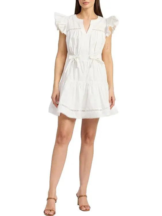 EN SAISON Isabella Bow Detail Cotton Poplin Minidress - White