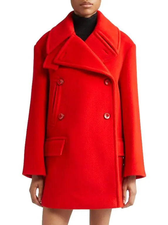 JIL SANDER Double-breasted Elongated Wool Pea Coat - Strawberry