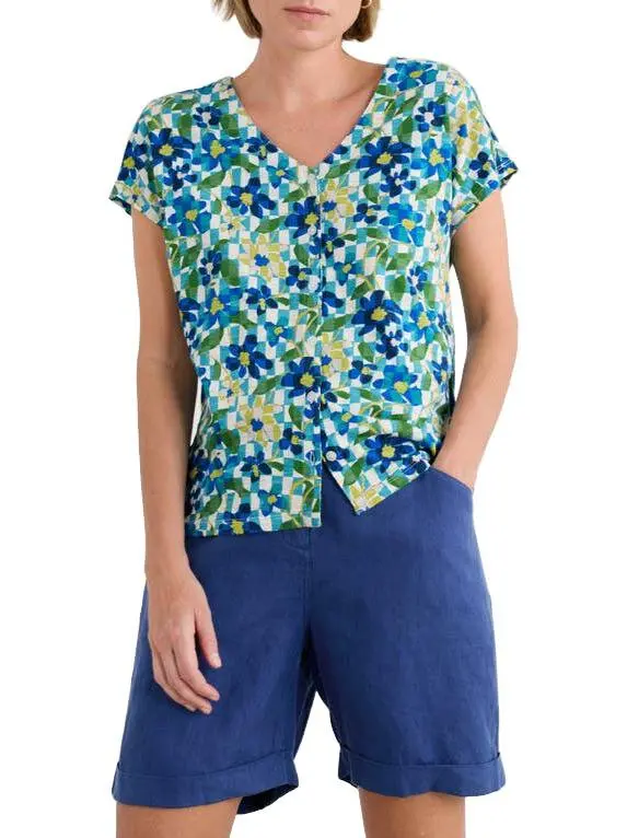 SEASALT CORNWALL Studio Glass Organic Cotton Button-up Top - Picnic Floral Chalk