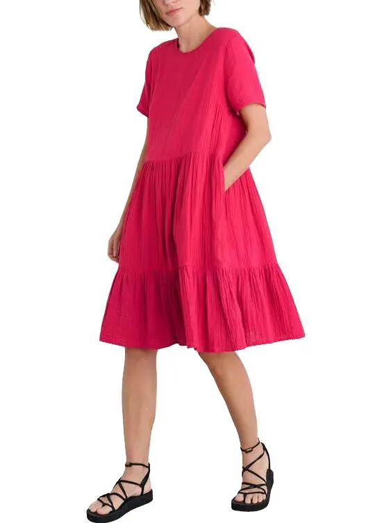 SEASALT CORNWALL Pebble Comb Organic Cotton Gauze Dress - Wild Raspberry